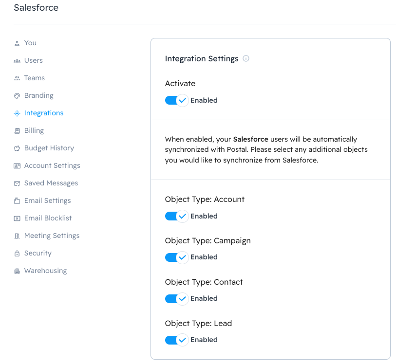 Salesforce Integration – Postal